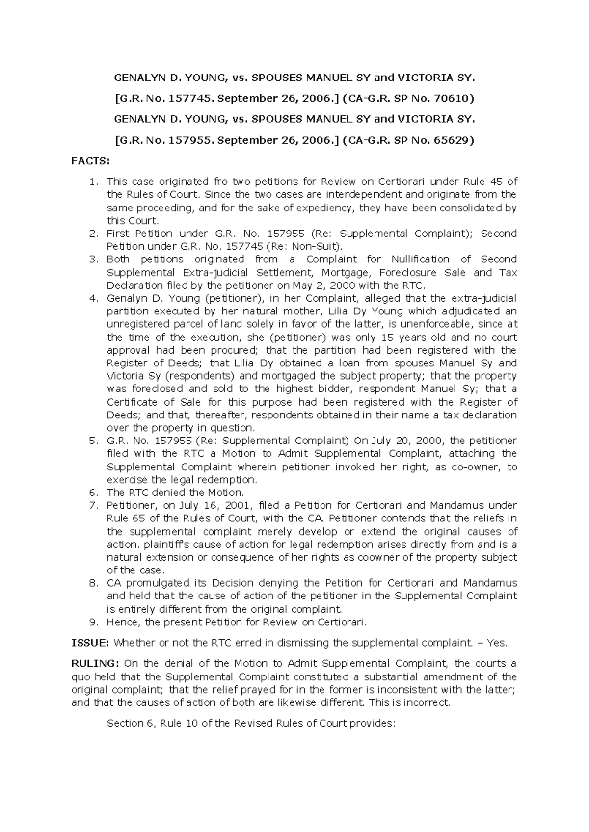 43. Young v Sy 503 S 151 (2006 ) - GENALYN D. YOUNG, vs. SPOUSES MANUEL ...