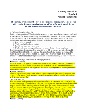 Nursing Arts - Module 1 - Learning Objectives - Key Concepts - MODULE 1 The Role and Scope of ...