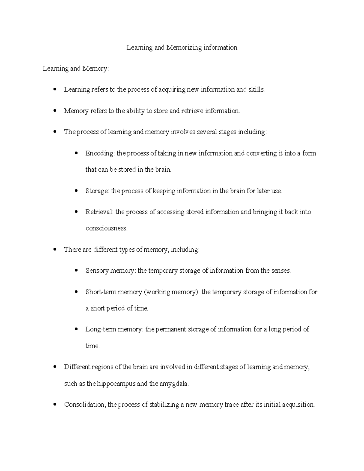 Learning and Memorizing information - Learning and Memorizing ...