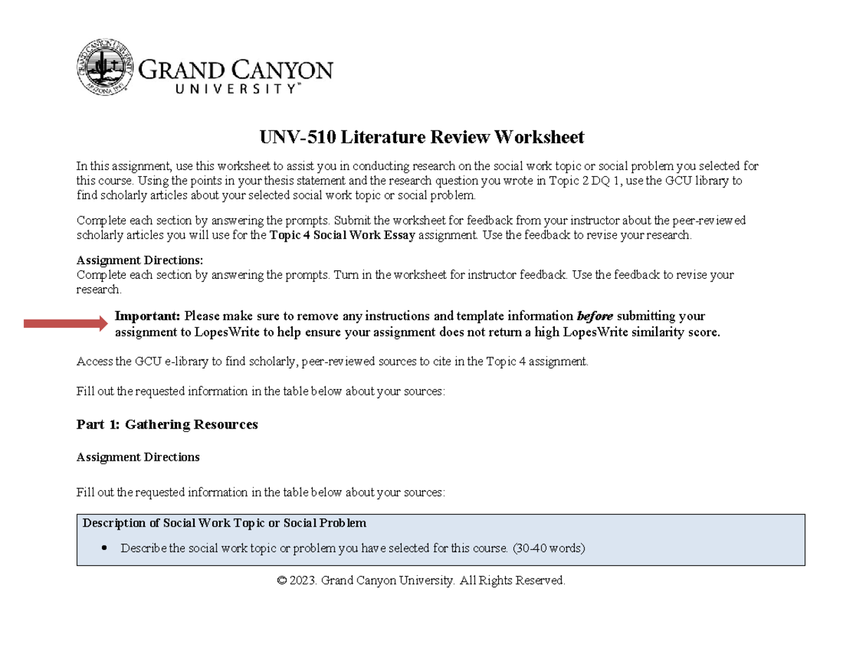 UNV 510 RS T3 - Literature review work sheet - UNV-510 Literature ...