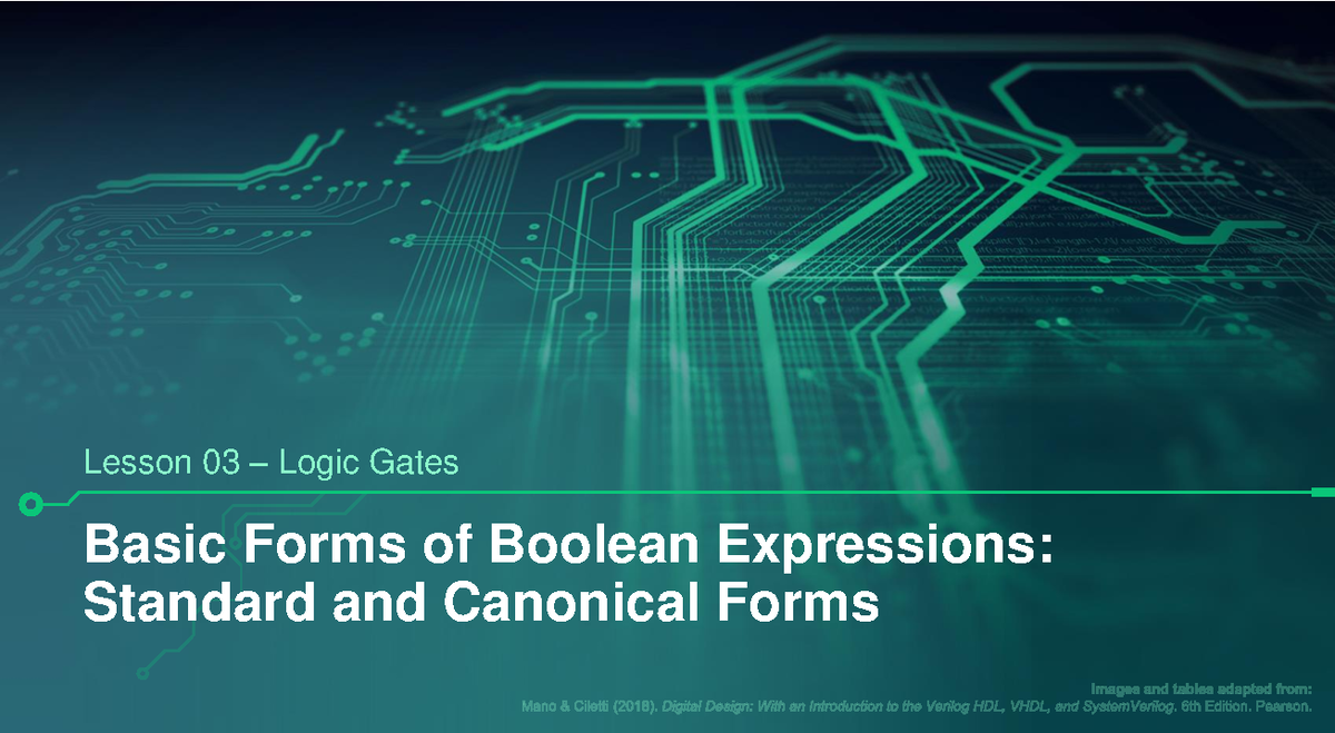 Coen212.03 - lesson 3 - Basic Forms of Boolean Expressions: Standard ...