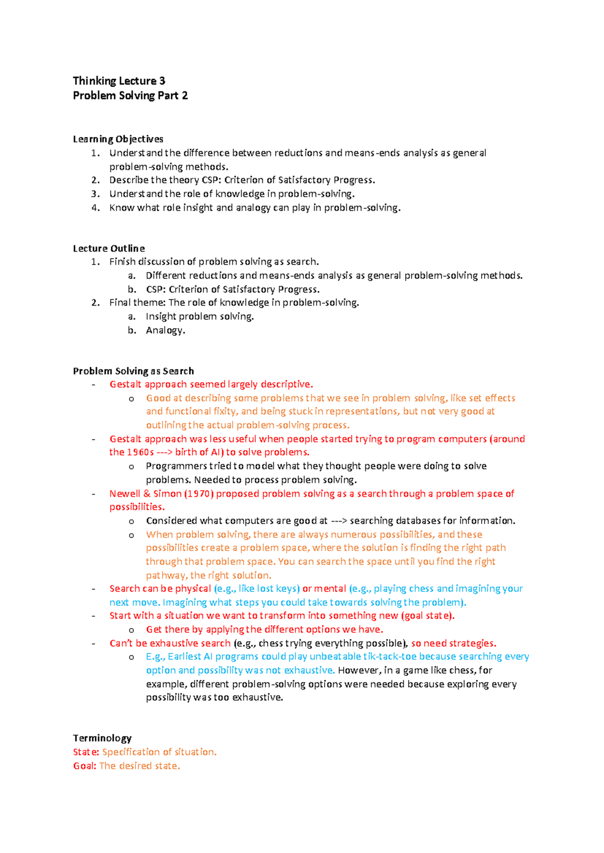 PSYC2016 - 2022 - Thinking Lecture 3 - Thinking Lecture 3 Problem Solving Part 2 Learning ...
