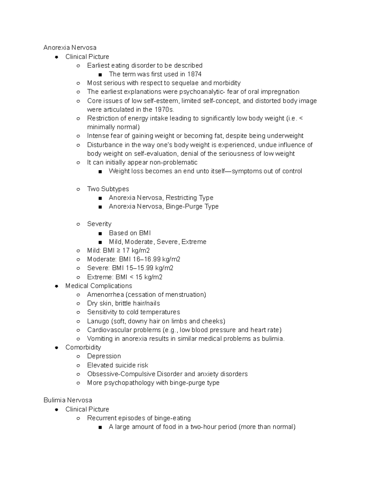Abnormal Psych Eating Disorders - Anorexia Nervosa Clinical Picture ...