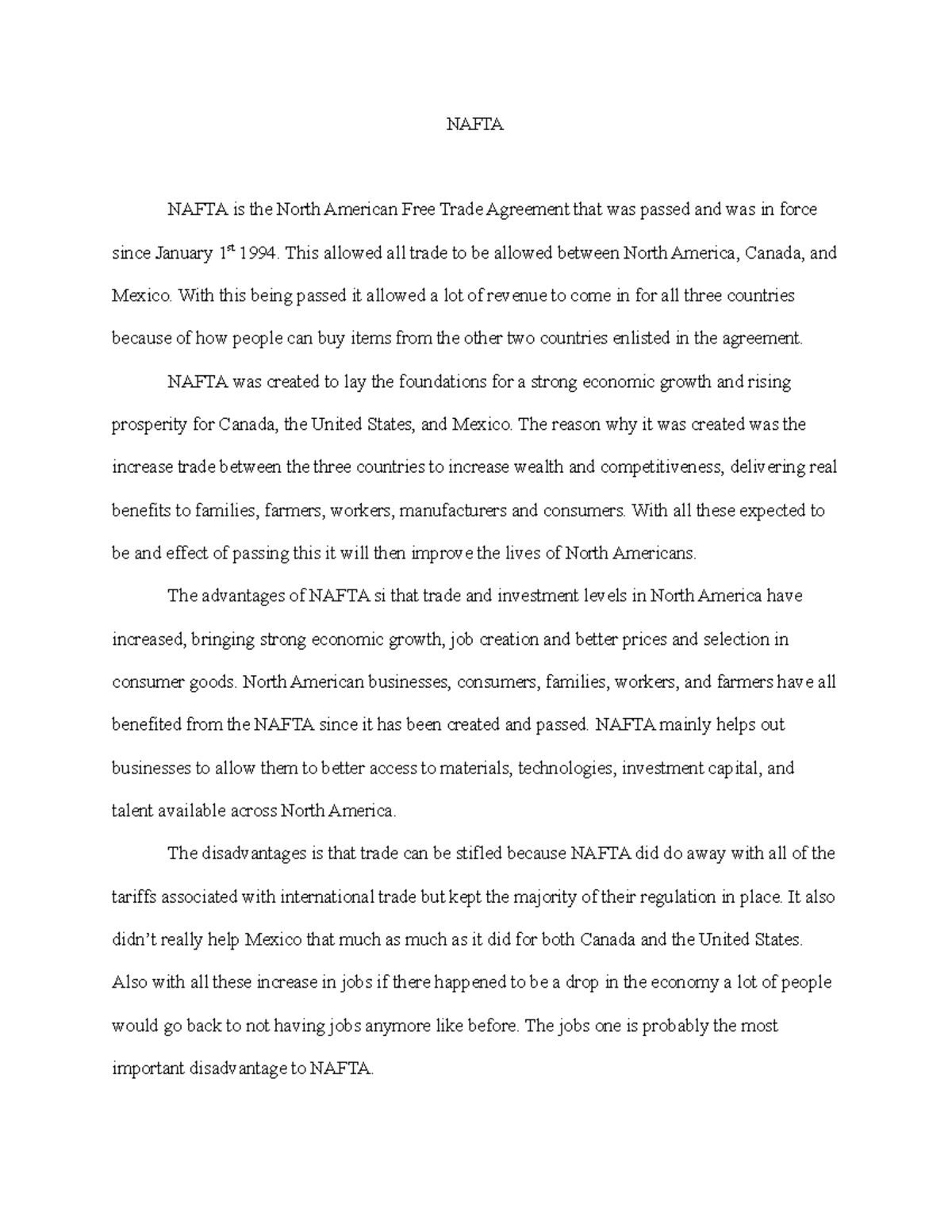 lecture notes for endu 1 notes greaat - NAFTA NAFTA is the North ...