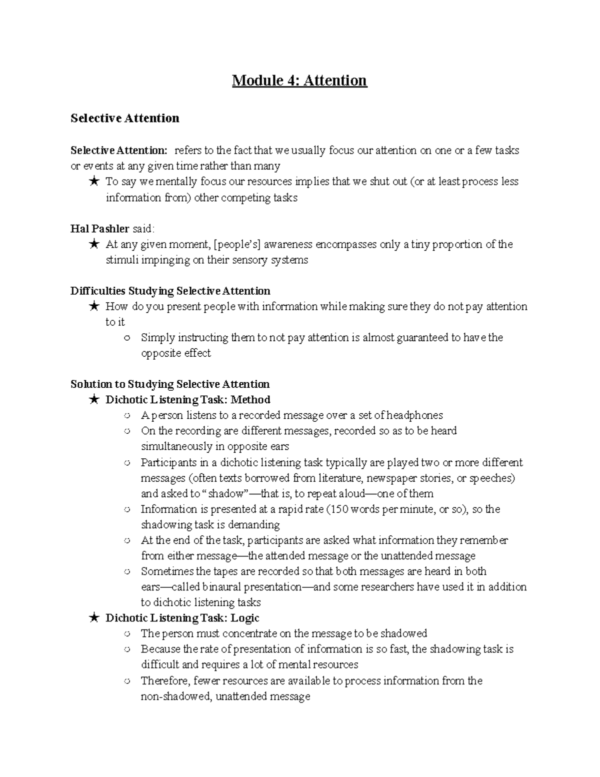 Module 4: Attention and Processes - Psych 207 - UWaterloo - Studocu