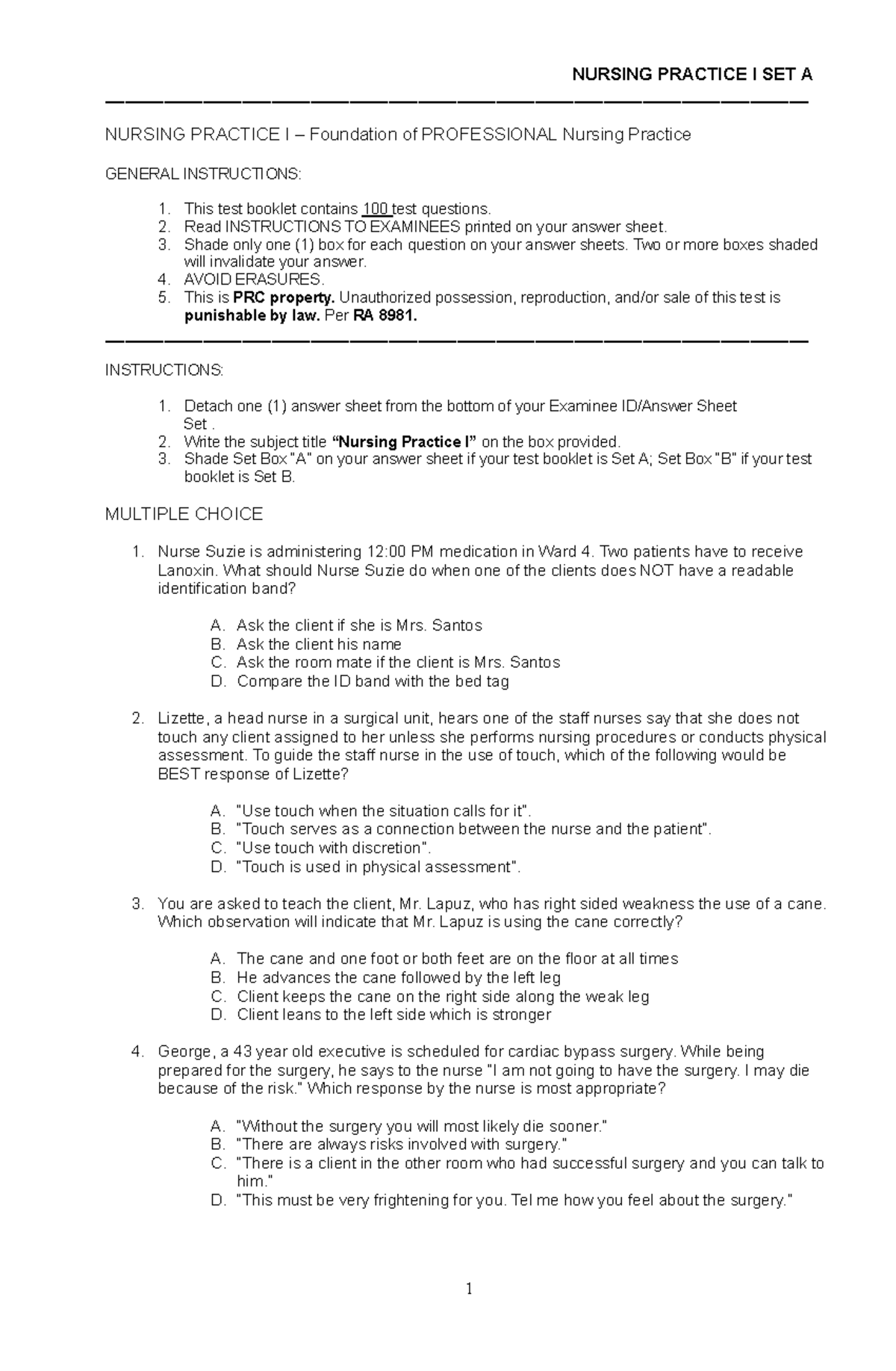 NPI actual dec07 - NP 2007 - NURSING PRACTICE I SET A - Studocu