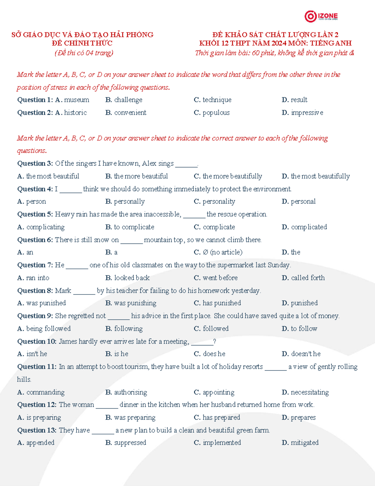 Đề Hải Phòng - ádadadad - SỞ GIÁO DỤC VÀ ĐÀO TẠO HẢI PHÒNG ĐỀ CHÍNH ...