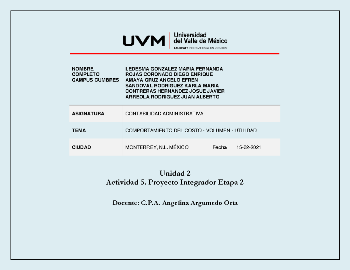A6 Proyecto Integrador Etapa 2 DERC - Unidad 2 Actividad 5. P royecto Integrador Etapa 2 Docente ...
