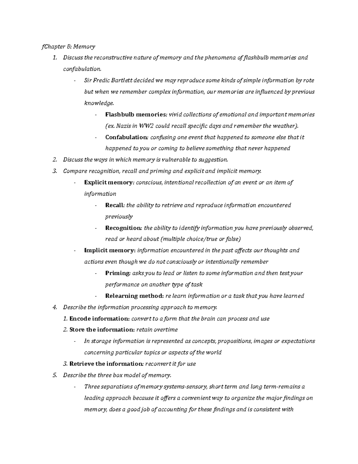 Psy Midterm 2 Psy 202 Note Book Answers Fchapter 8 Memory 1