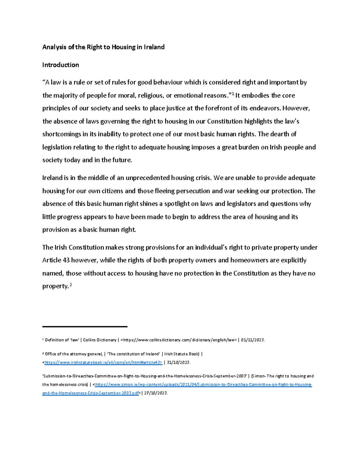 Final draft - Essay - Analysis of the Right to Housing in Ireland ...