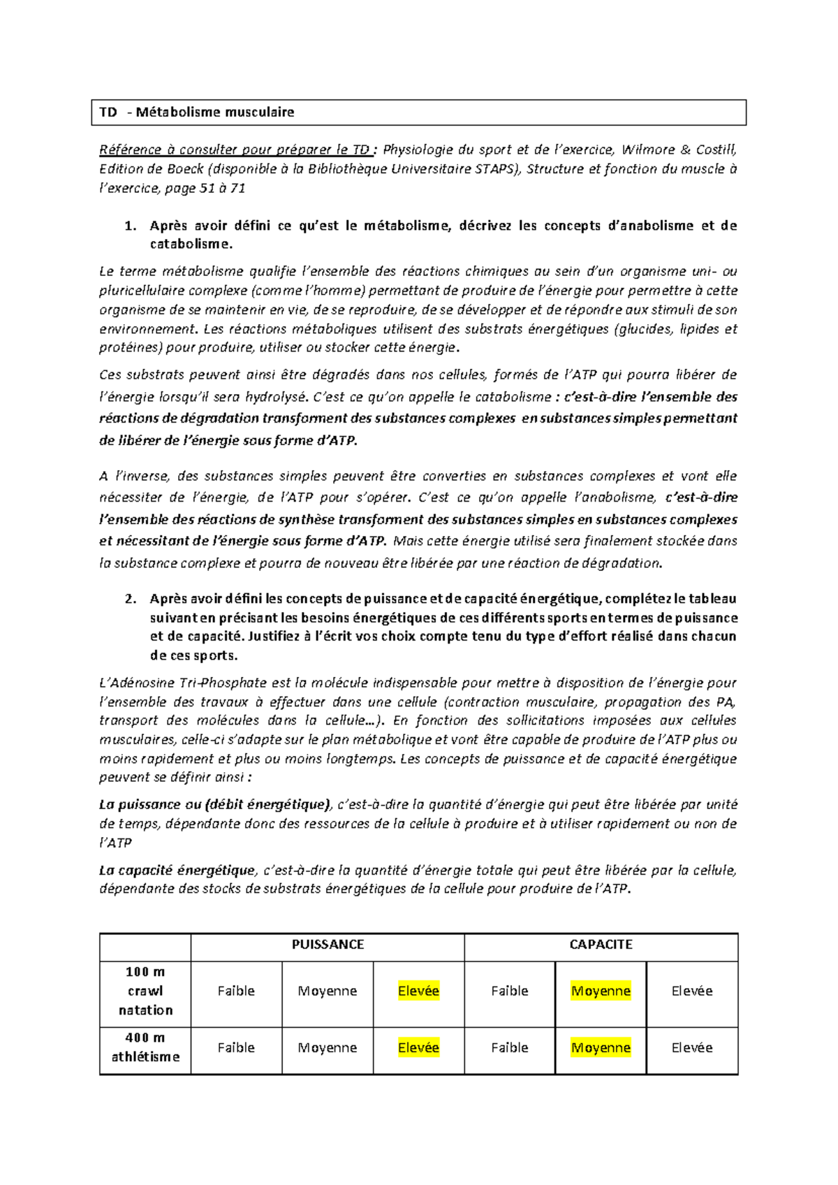 TD7 - Métabolisme musculaire - Correction - TD - Métabolisme musculaire Référence à consulter ...