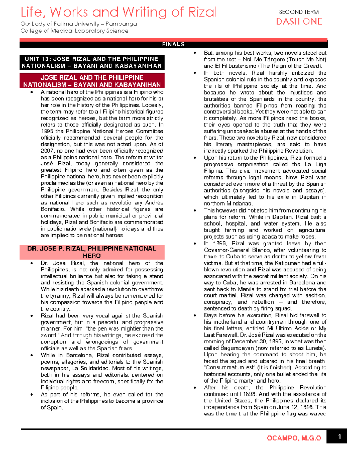 Rizal Finals Version 2 - gluck - Life, Works and Writing of Rizal Our ...