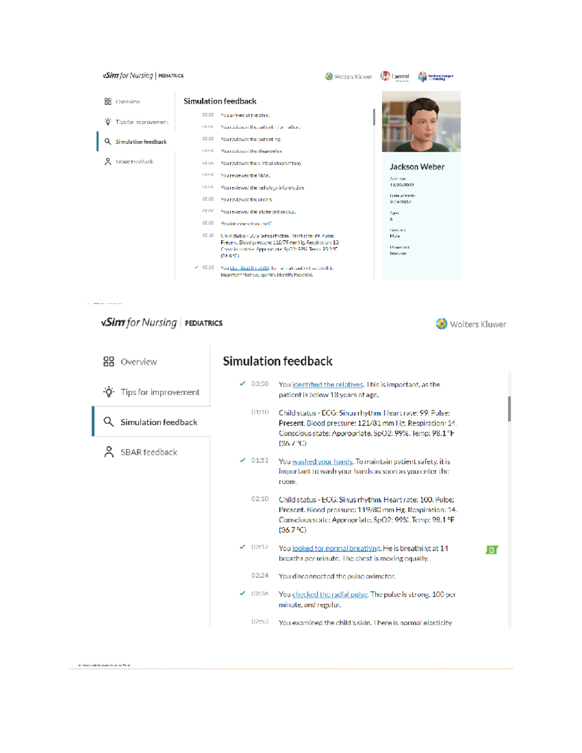 Jackson Weber VSIM Steps and SBAR - vSim for Nursing peviatrics Wolters ...