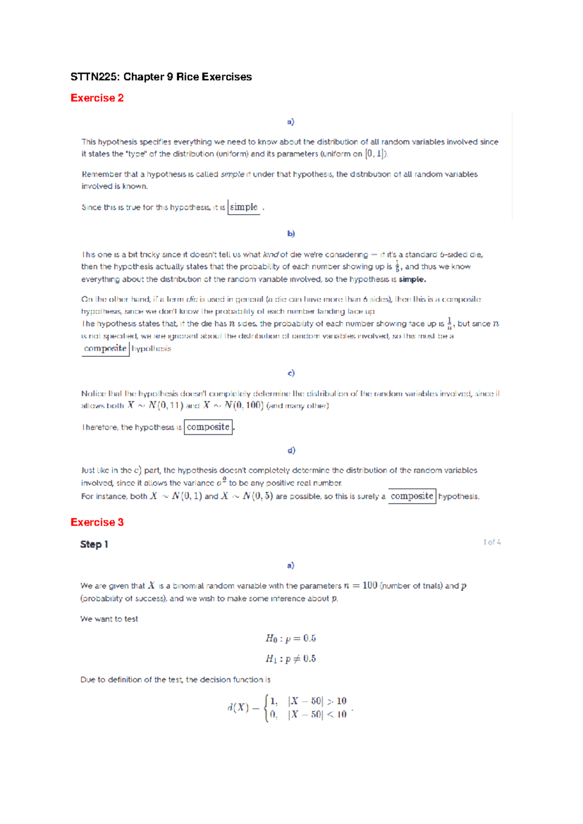 Rice Chapter 9 - Memos for exercises - STTN 225 - STTN225: Chapter 9 ...