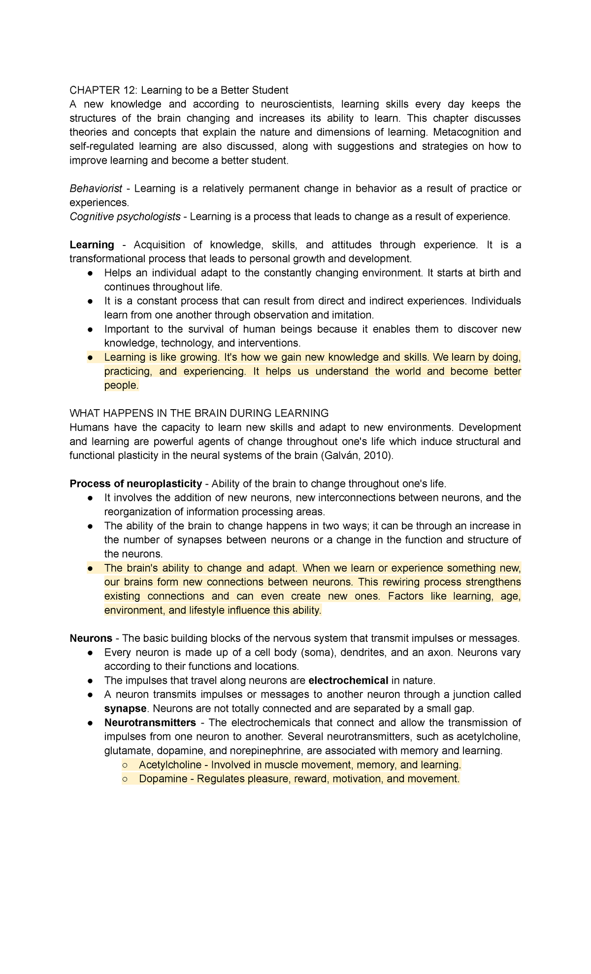 UTS Finals Notes - CHAPTER 12: Learning to be a Better Student A new ...