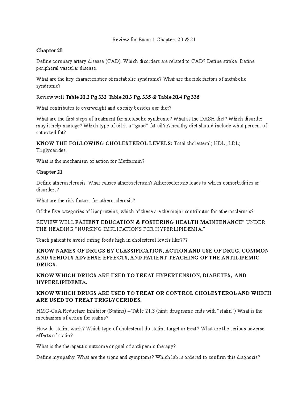 Pharm 1 Chapters 20 & 21 - Review for Exam 1 Chapters 20 & 21 Chapter 20 Define coronary artery ...