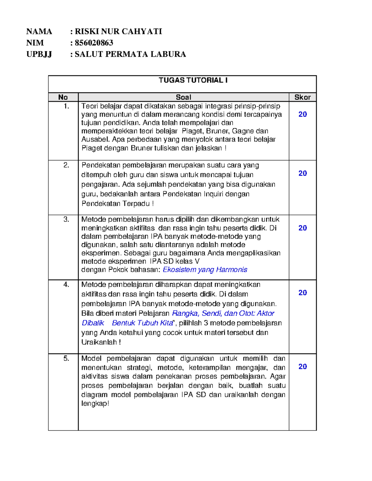 Tugas I Tuton IPA Riski Nur Cahyati - NAMA : RISKI NUR CAHYATI NIM ...