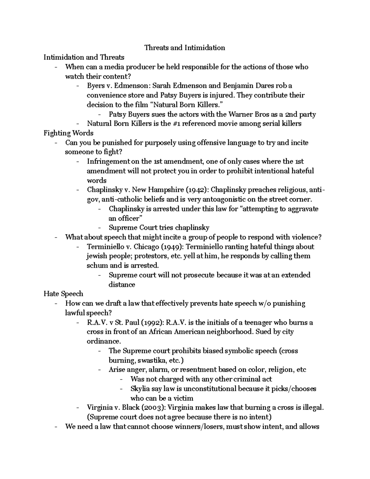 Threats and Intimidation - Threats and Intimidation Intimidation and ...