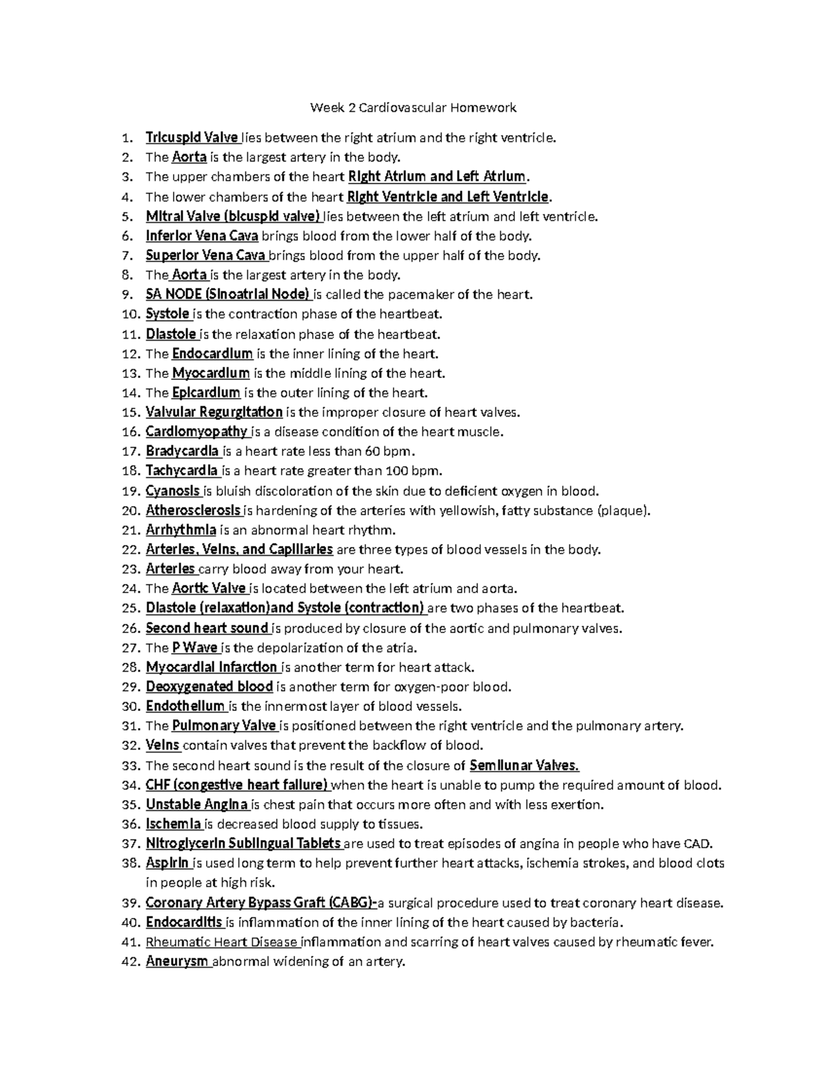 Week 2 cardio homework - bio questions about heart - Week 2 ...
