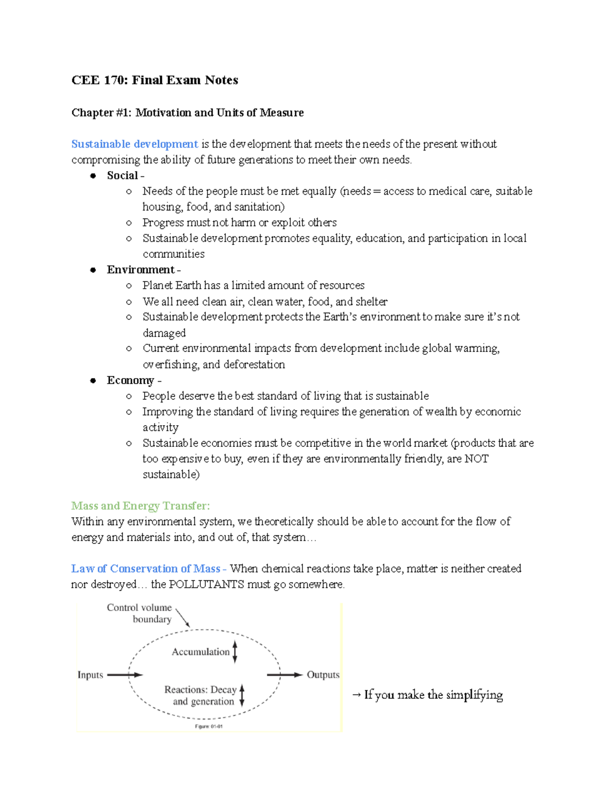 Final Exam Notes - CEE 170: Final Exam Notes Chapter #1: Motivation and ...
