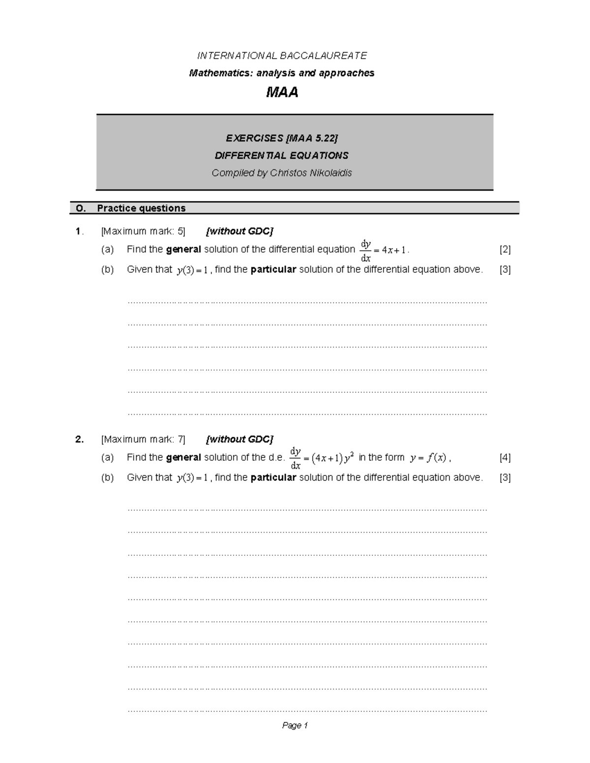 [MAA 5.22] Differential Equations - INTERNATIONAL BACCALAUREATE ...