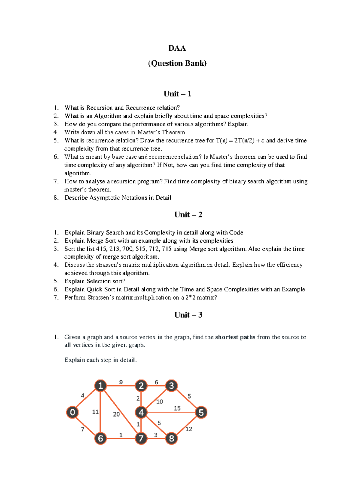 DAA Question Bank - enjoy - DAA (Question Bank) Unit – 1 1. What is Recursion and Recurrence ...