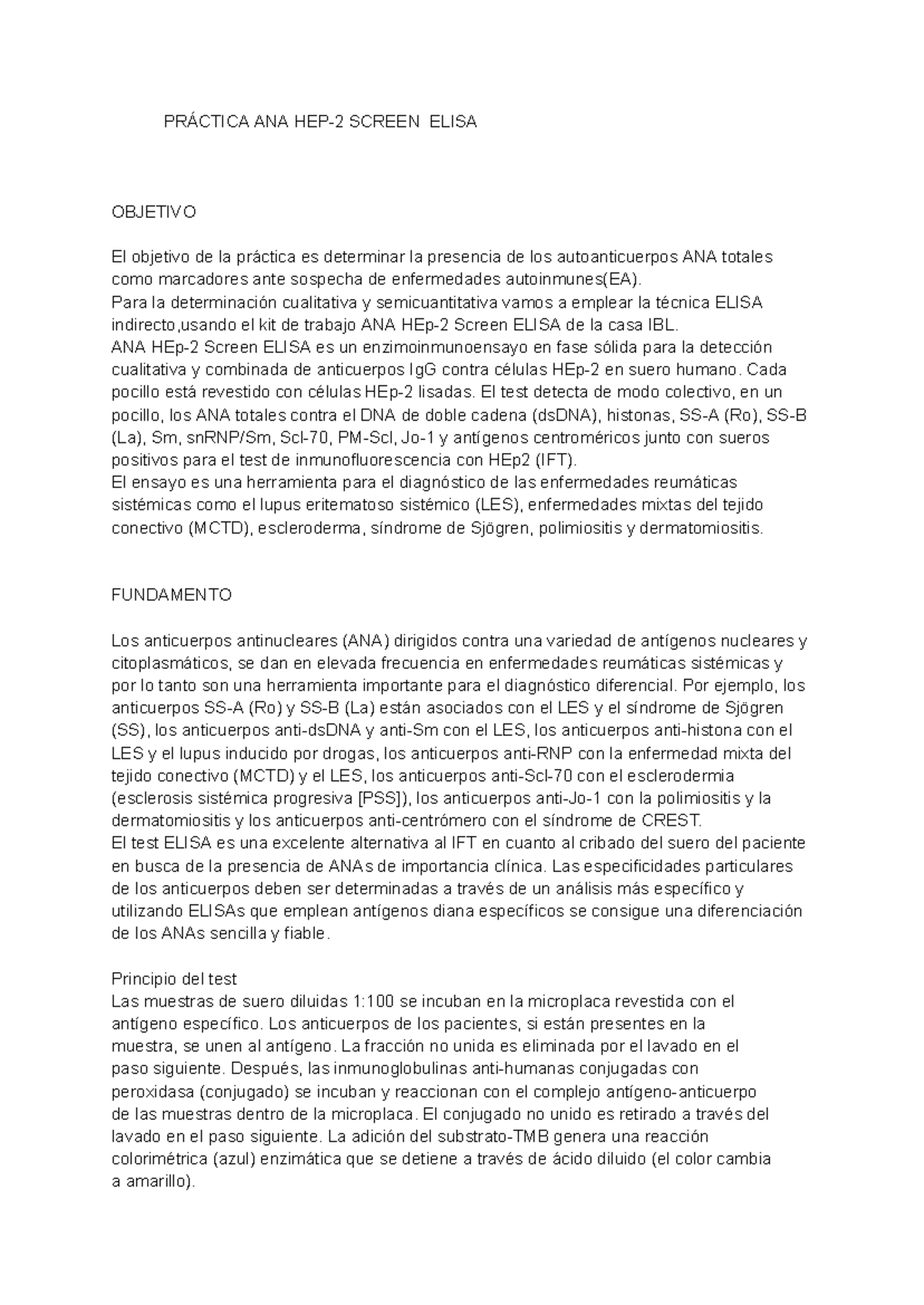 Práctica ANA HEP-2 Screen Elisa - PRÁCTICA ANA HEP-2 SCREEN ELISA OBJETIVO El objetivo de la ...