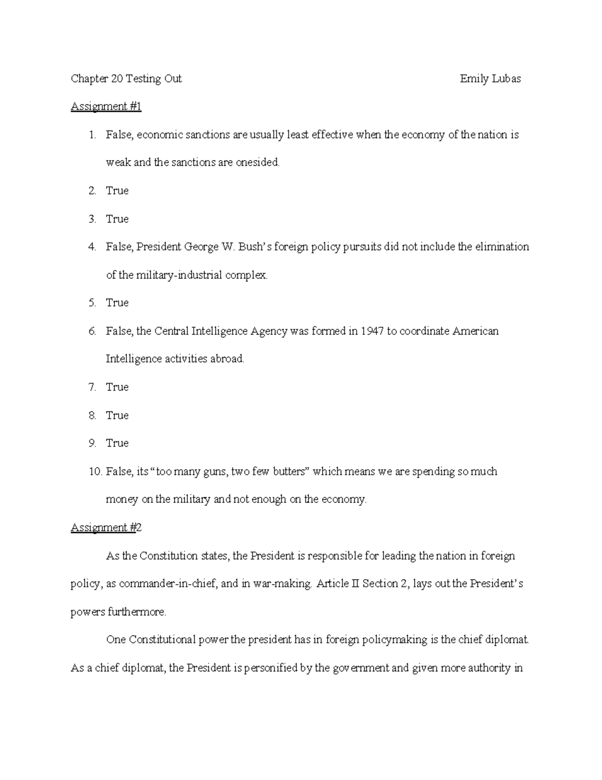 Chapter 20 Testing Out Answers - Chapter 20 Testing Out Emily Lubas ...