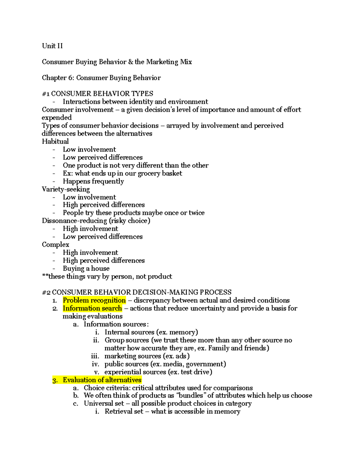 Lecture Notes Unit 2 - Unit II Consumer Buying Behavior & the Marketing ...