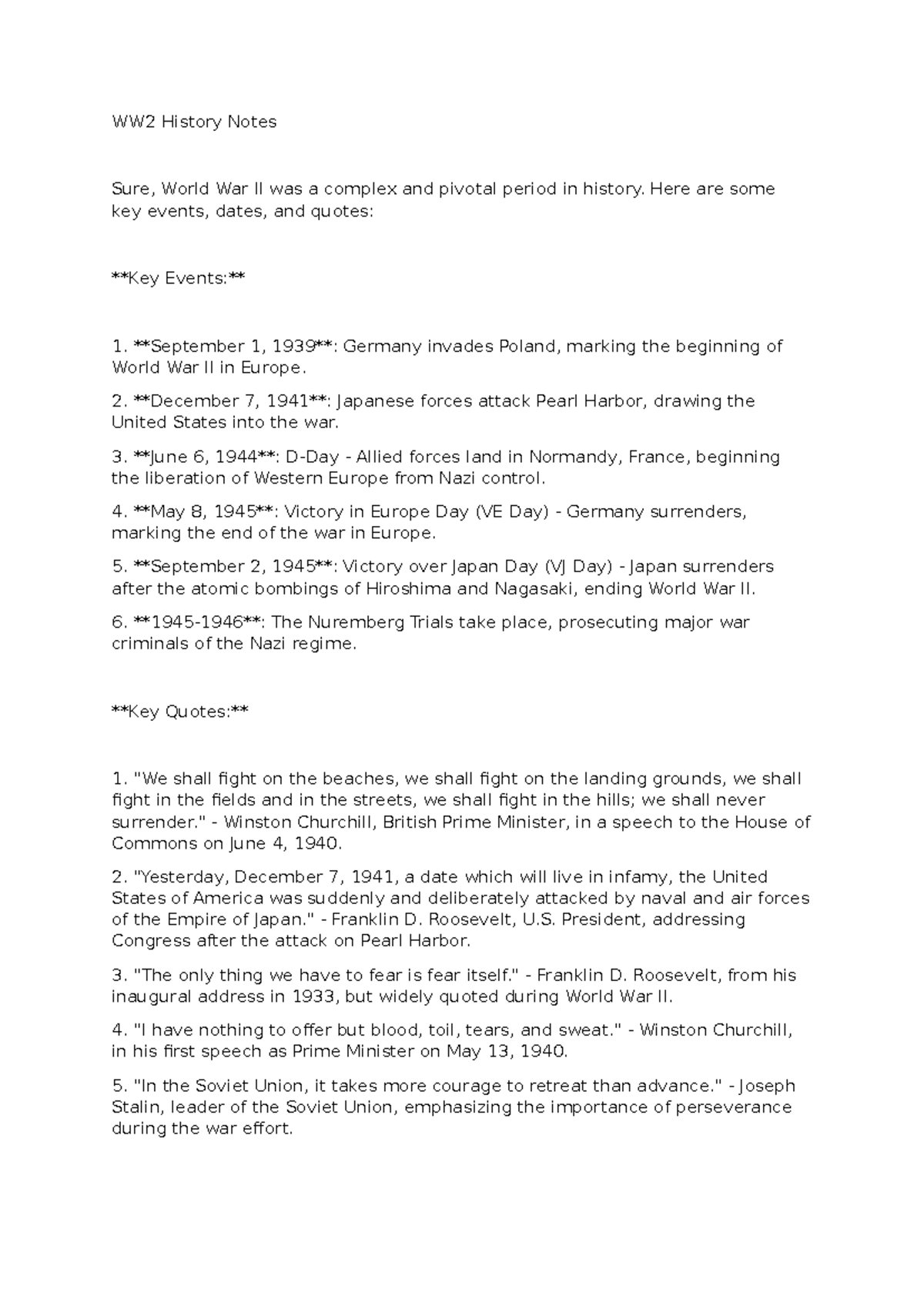 WW2 History Notes - WW2 History Notes Sure, World War II was a complex ...