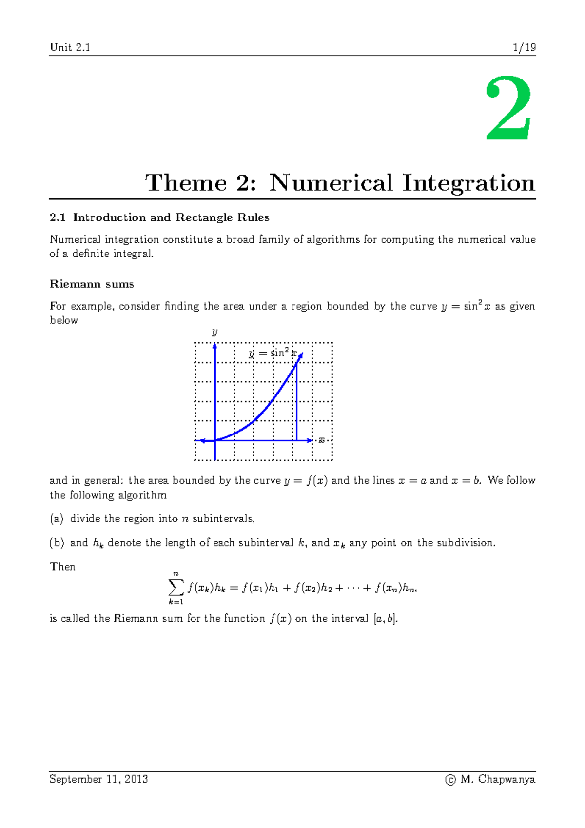 Theme 2 Notes - 2 Theme 2: Numerical Integration 2 Introduction and ...