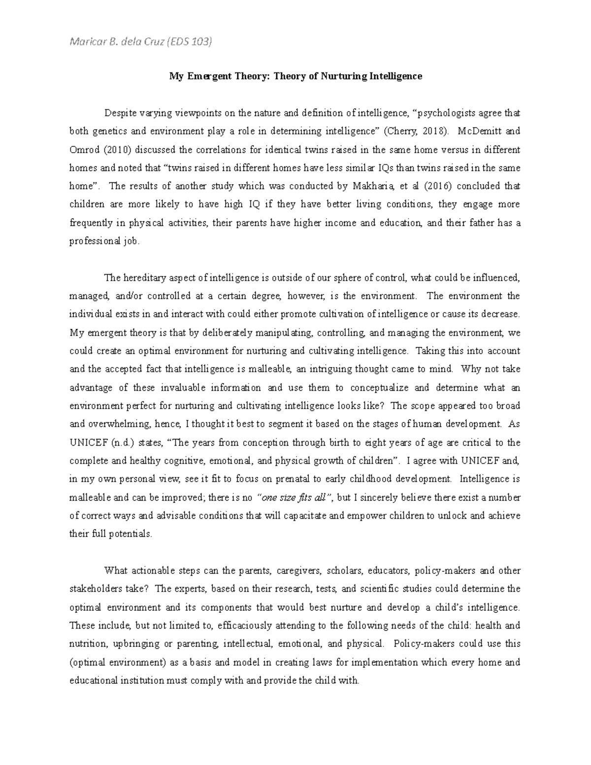 Emergent Theory of Learning - Maricar B. dela Cruz (EDS 103) My ...