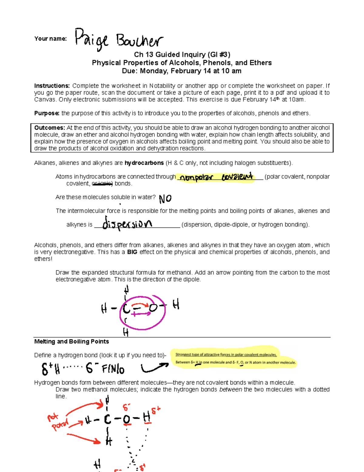 Organic Chemistry material - Your name: Ch 13 Guided Inquiry (GI #3 ...