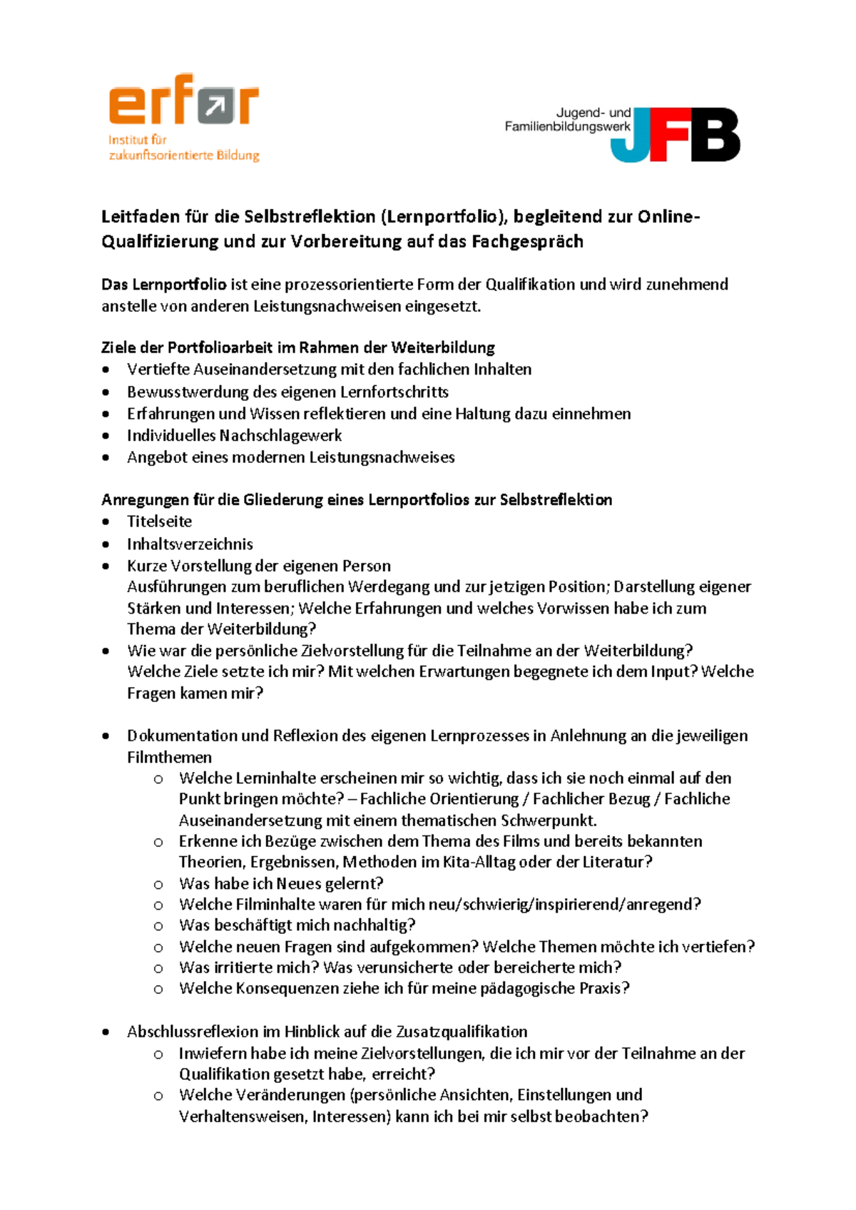 Leitfaden zur Selbstreflexion Lern-Portfolio und Fachgespräch - Leitfaden f ̧r die ...