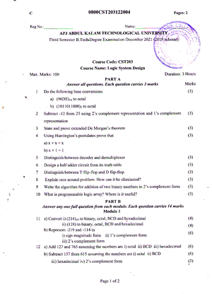 CST-203 LSD, Dec 2020 - logic system design - C Reg No.: 0800csr20312200r APJ ABDUL KALAM - Studocu