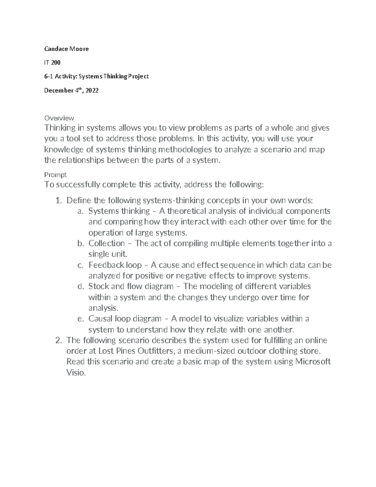 Module 6 Systems thinking - Candace Moore IT 200 6 - 1 Activity ...
