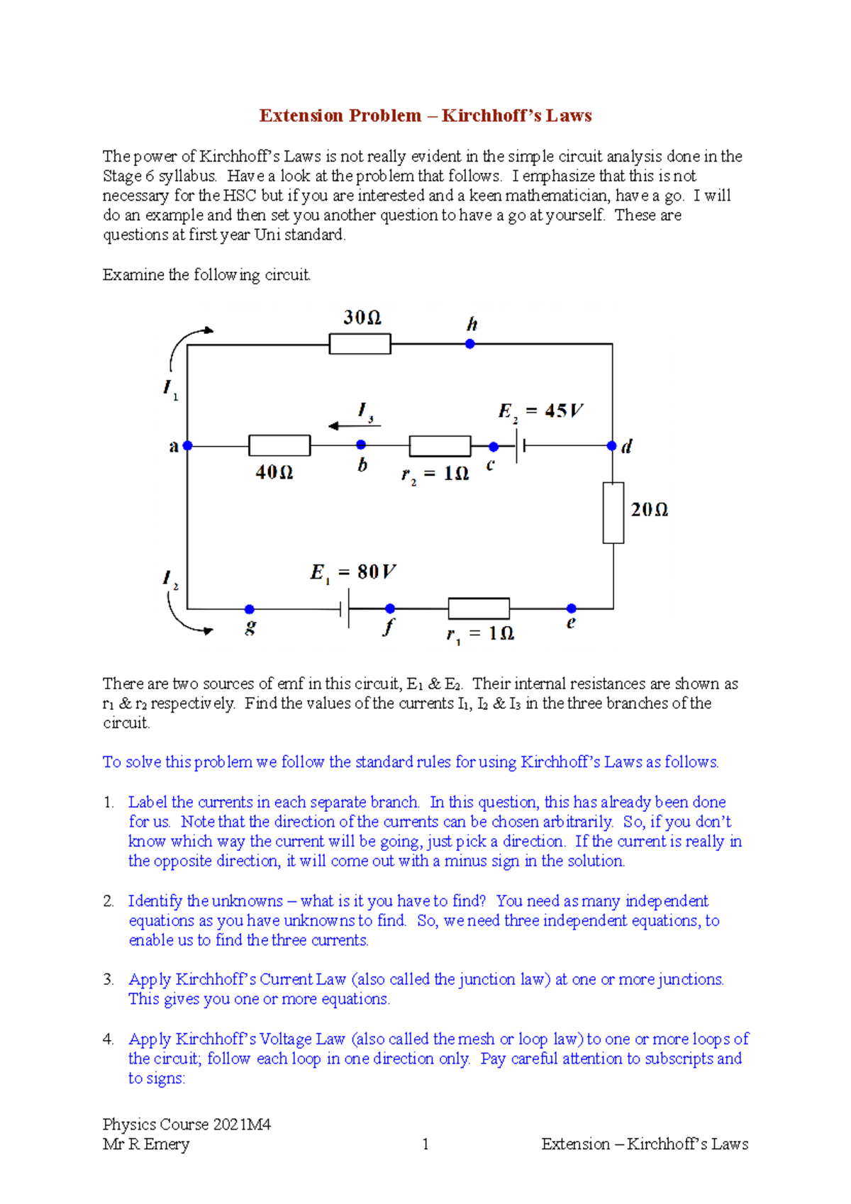 Extension Problem - Kirchhoff's Laws - Extension Problem – Kirchhoff’s ...