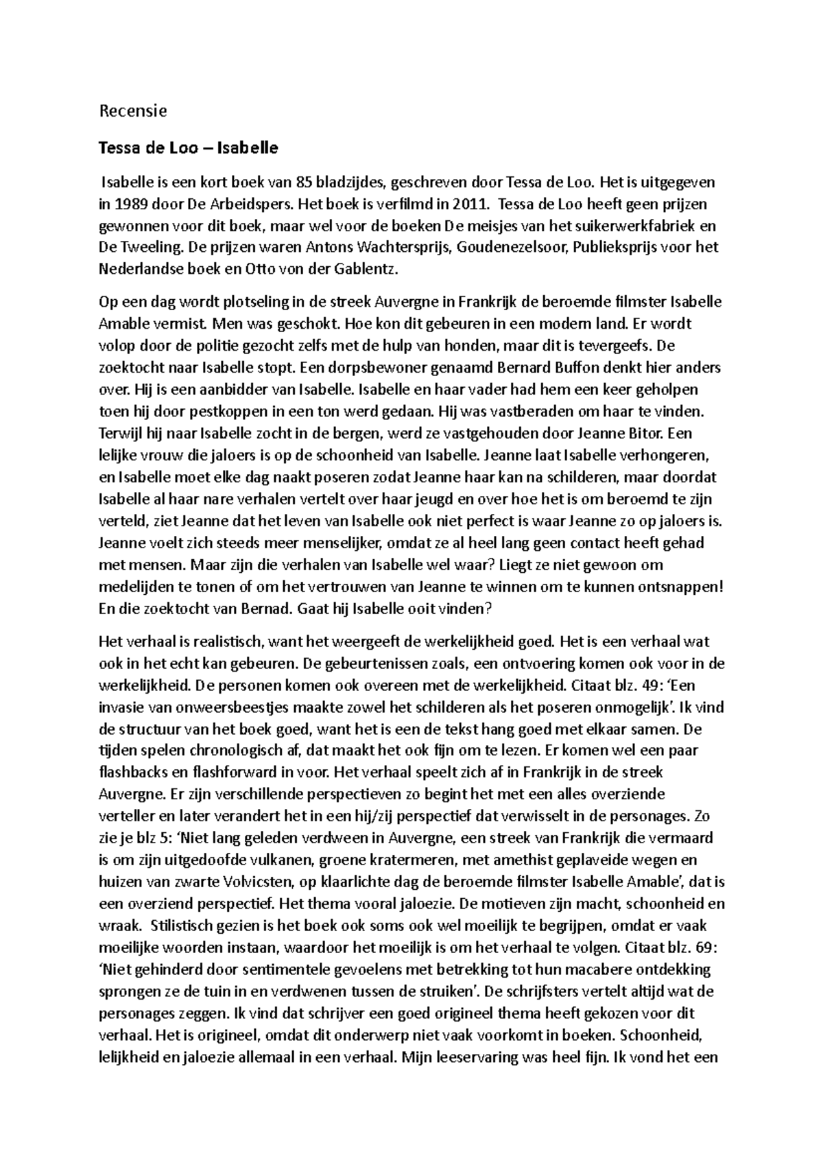 Recensie Isabelle - Recensie Tessa de Loo – Isabelle Isabelle is een ...