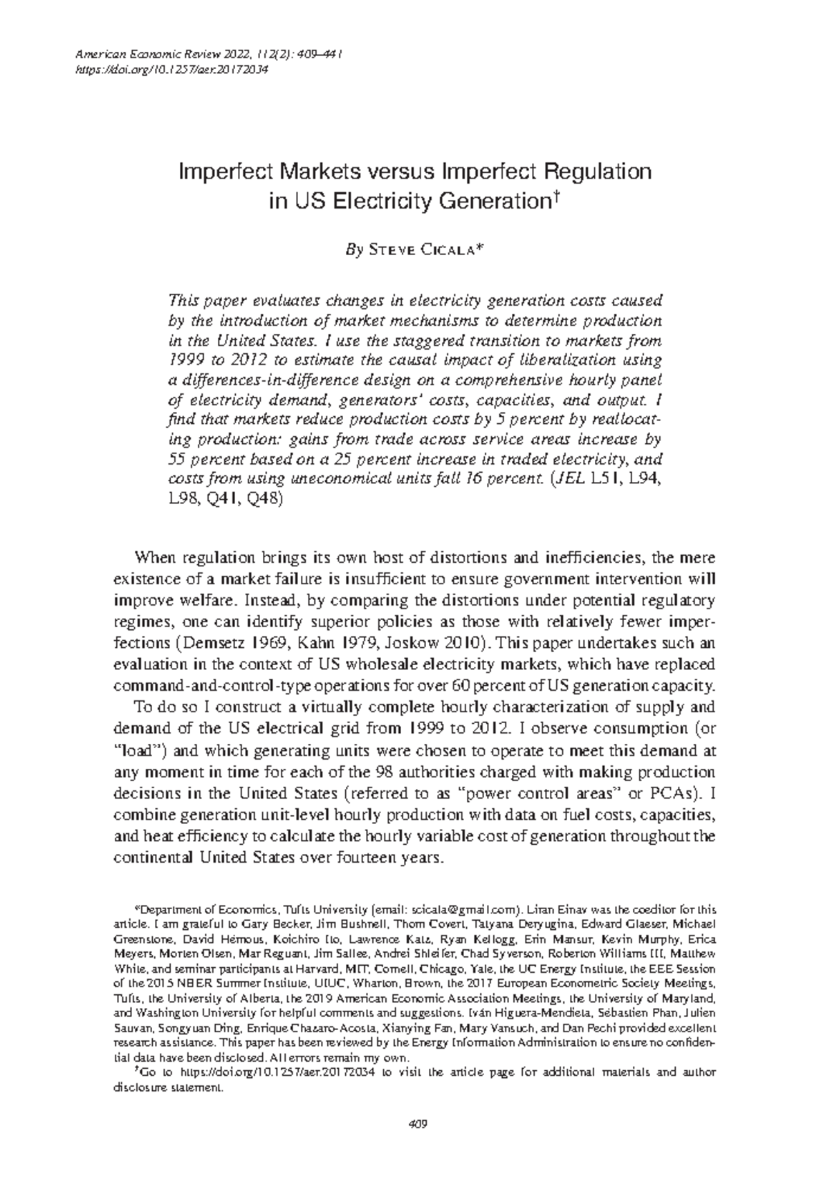 Imperfect markets vs imperfact regulation in US electricity generation ...