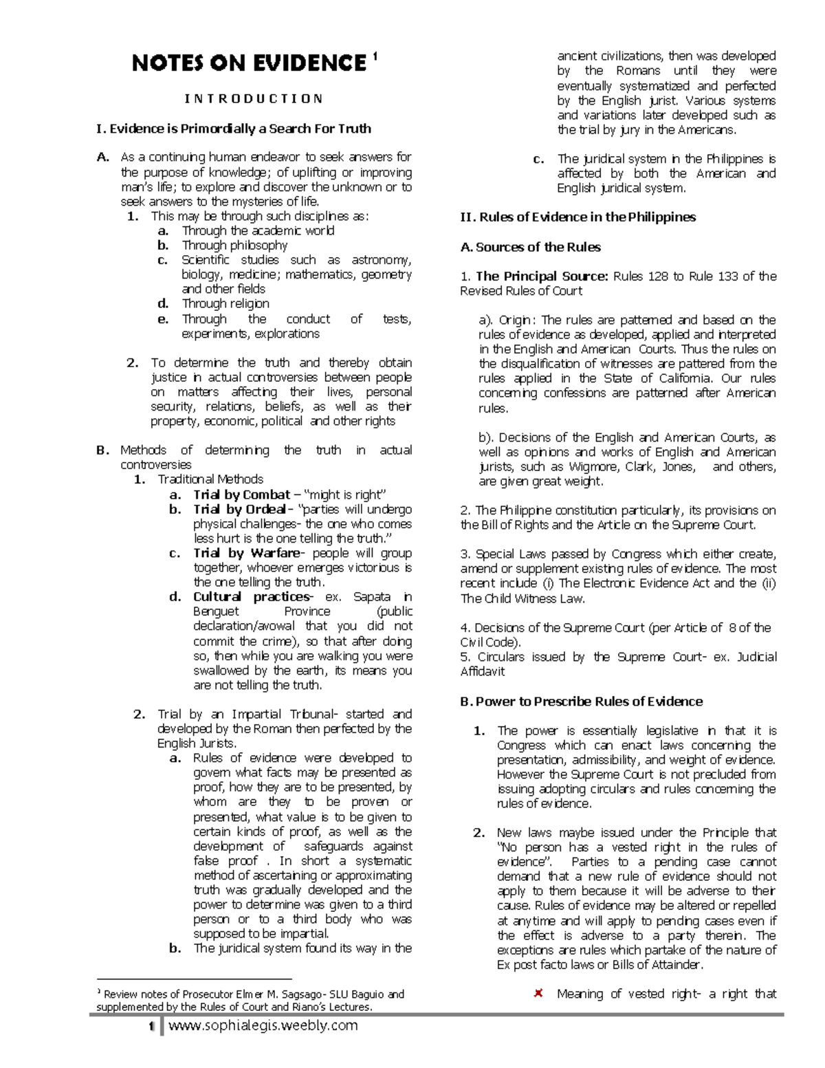 Pros - can help you in your class thnks - NOTES ON EVIDENCE 1 I N T R O ...