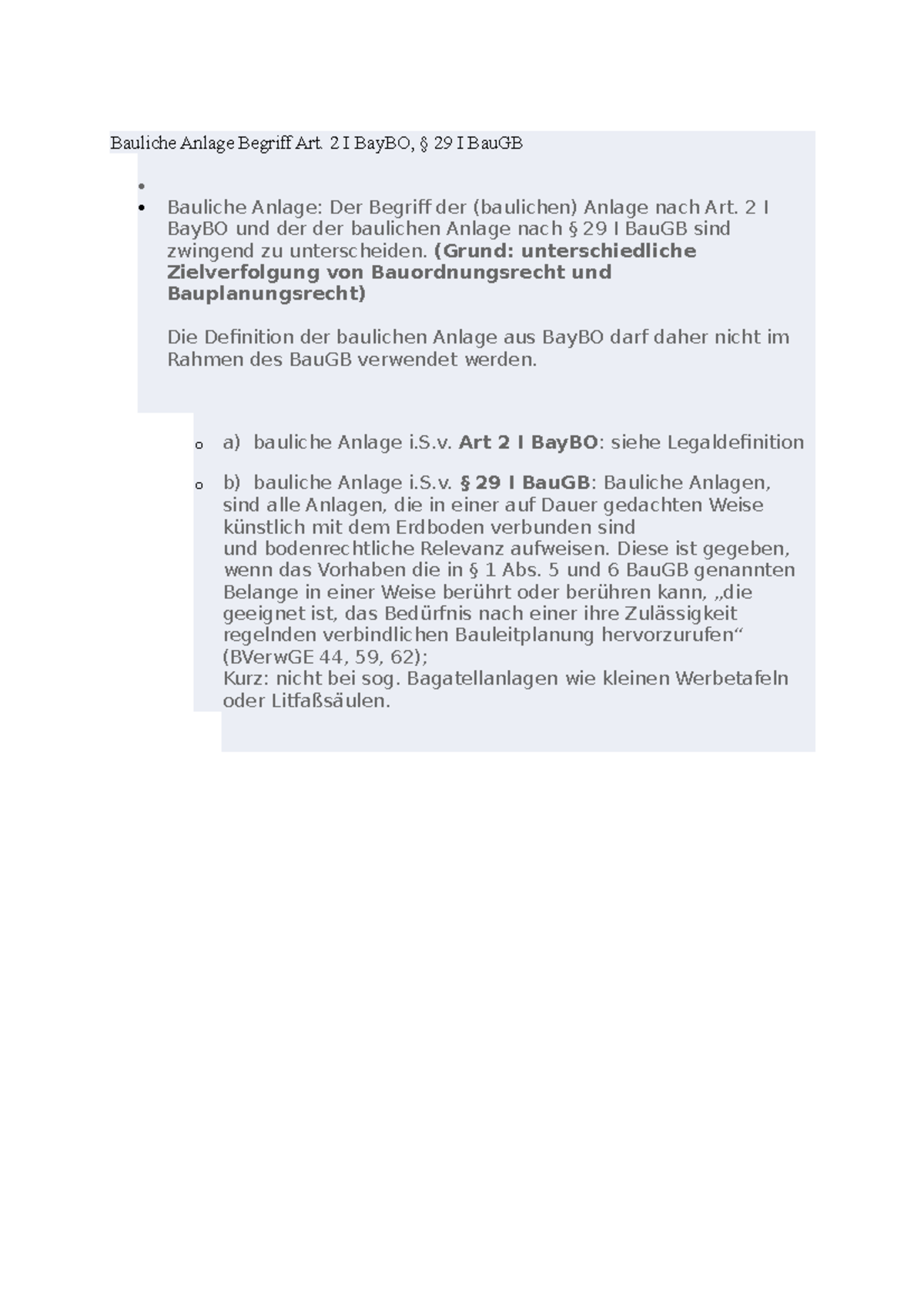 Bauliche Anlage Begriff Art. 2 I Bay BO, § 29 I Bau GB - Bauliche ...