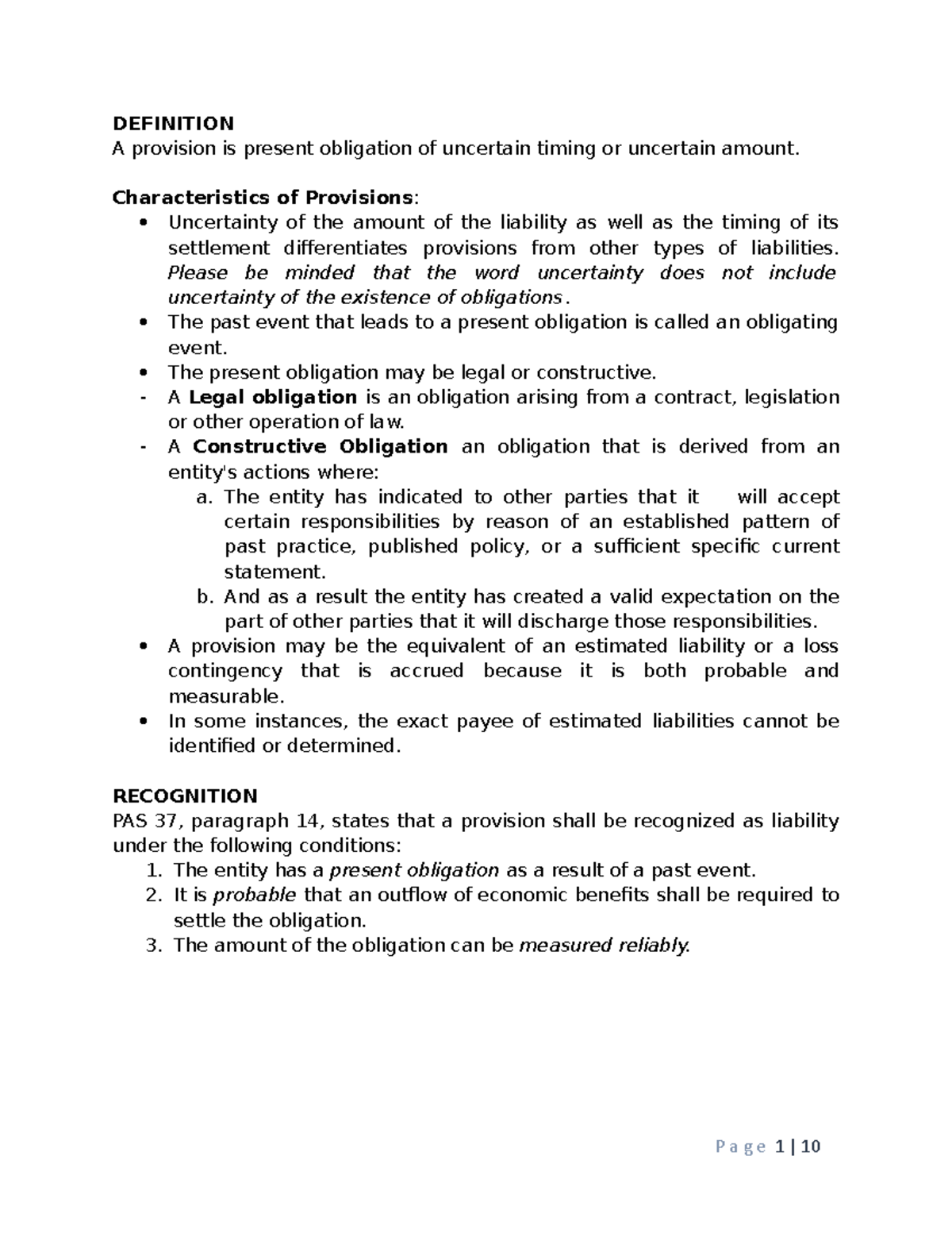 AC4 Provisions Legit - DEFINITION A provision is present obligation of ...