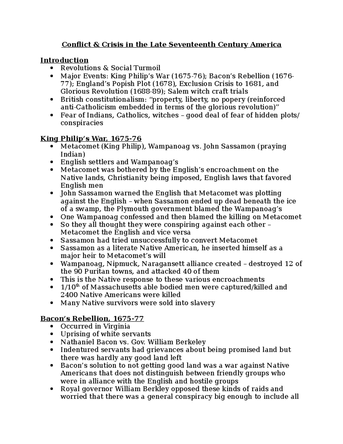 Conflict and Crisis in Late 17th Century - Conflict & Crisis in the ...