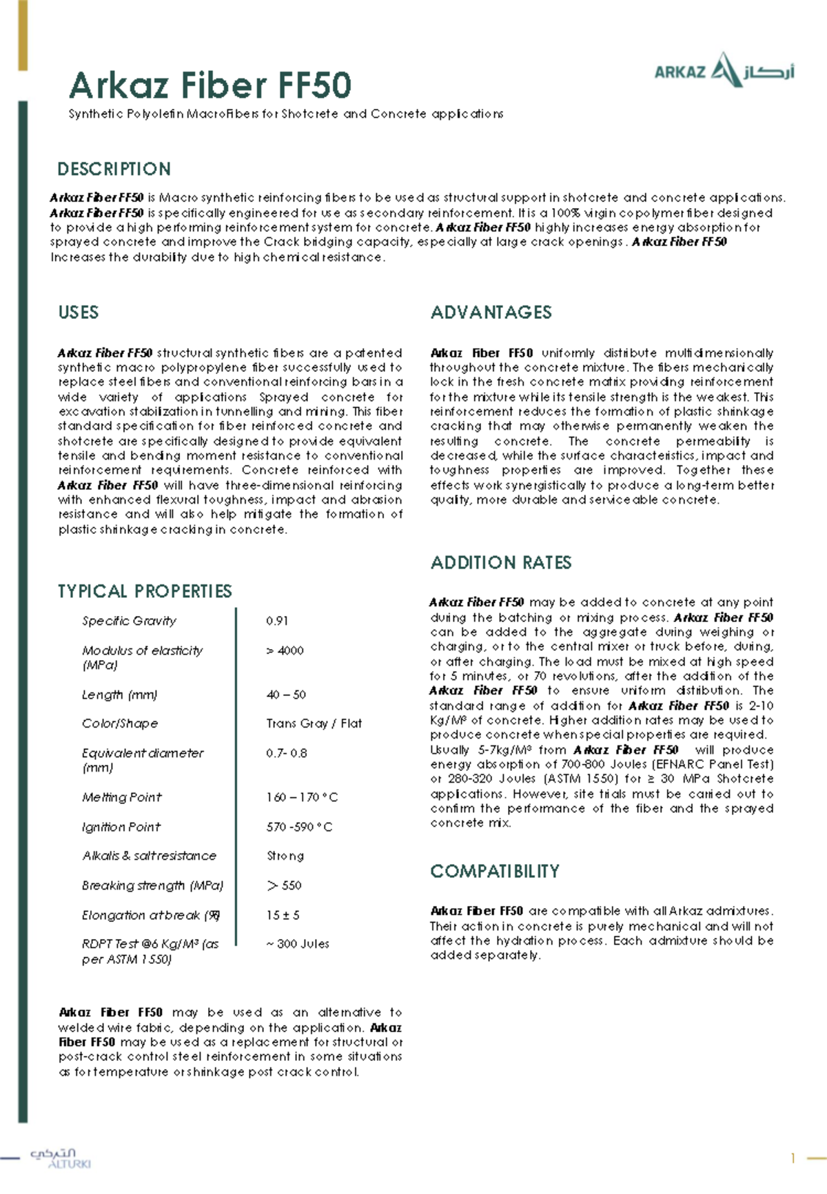 Arkaz Fiber FF50 - USES Arkaz Fiber FF 50 structural synthetic fibers ...