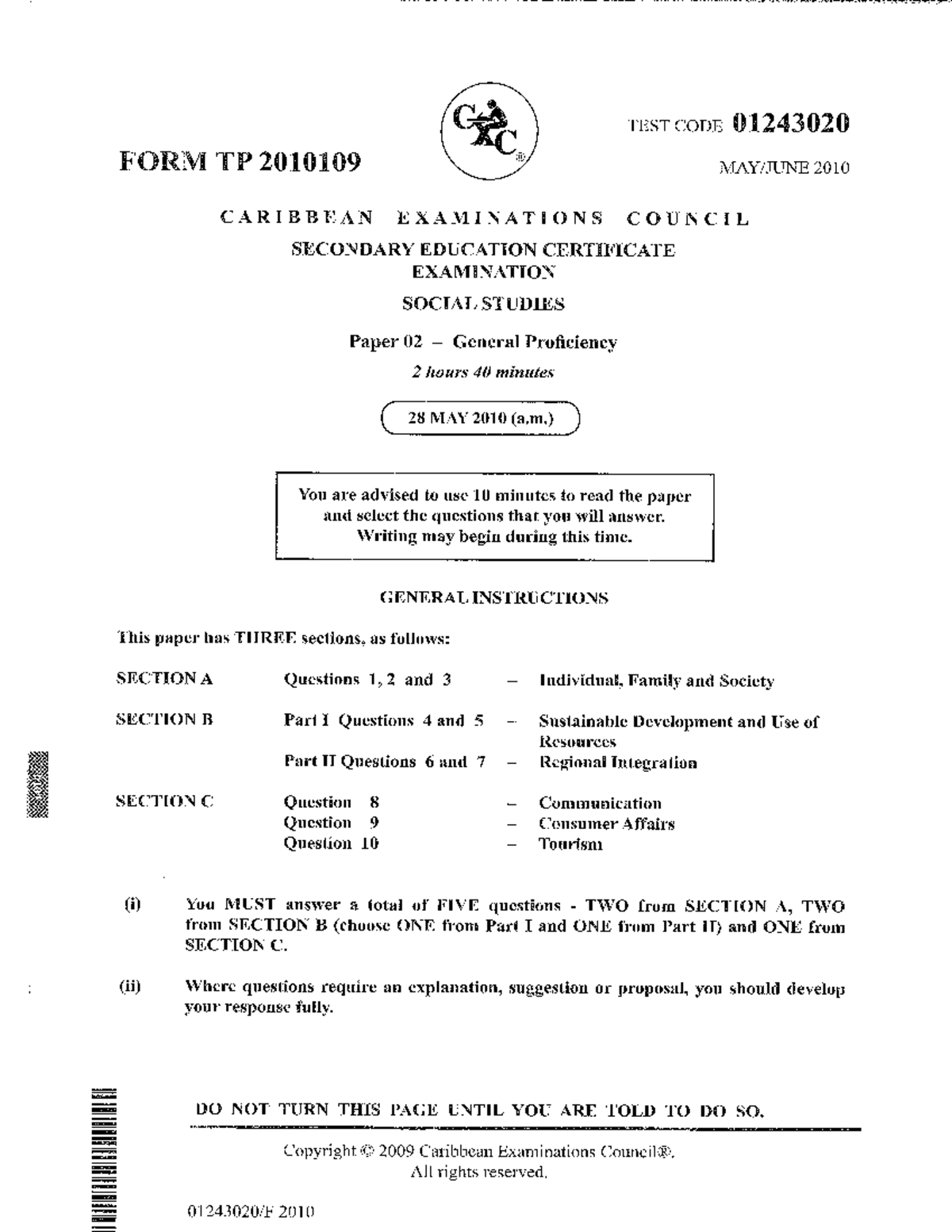 June 2010 p2 - Social past paper - FORM TP 2010109 GENERAL INSTRUCTIONS ...