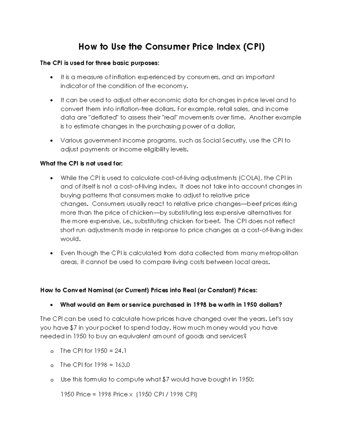 How To Use CPI Data - How to Use the Consumer Price Index (CPI) The CPI ...