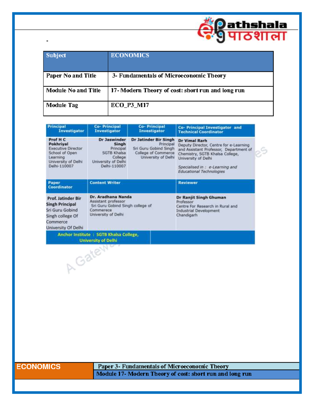 - Modern Theory of cost - Learning Outcomes 2. Introduction 3. Short ...