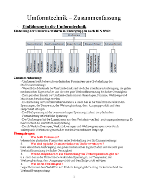 Zusammenfassung - in die Umformtechnik Einteilung der Umformverfahren ...