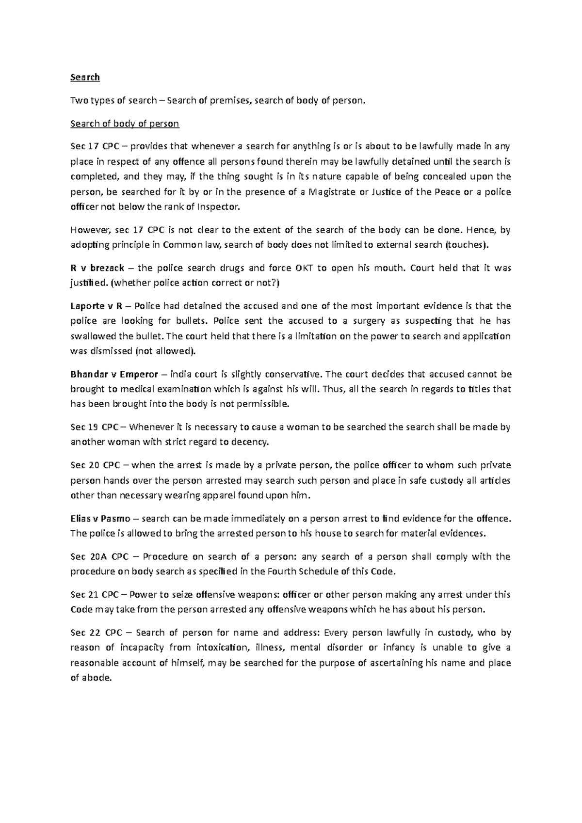 Pl Search - Search Two types of search – Search of premises, search of ...