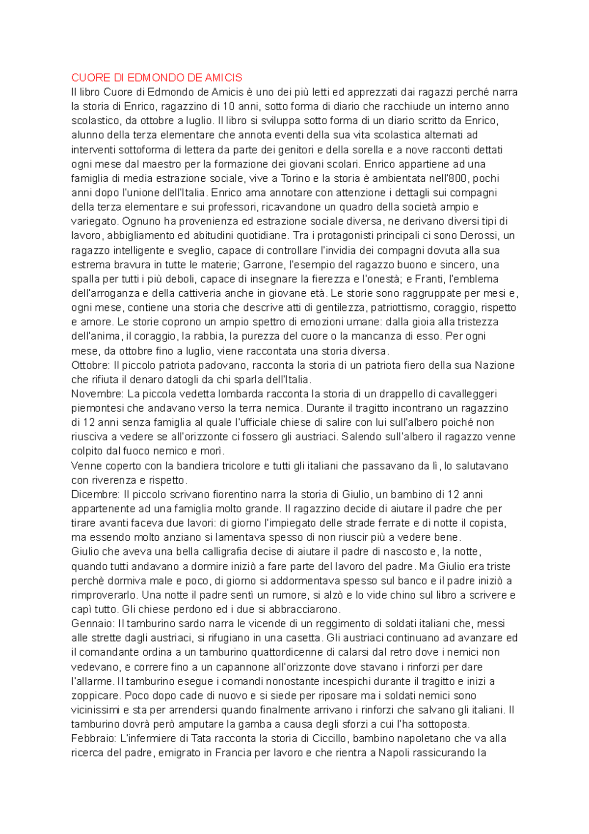 Libri da leggere - CUORE DI EDMONDO DE AMICIS Il libro Cuore di Edmondo ...